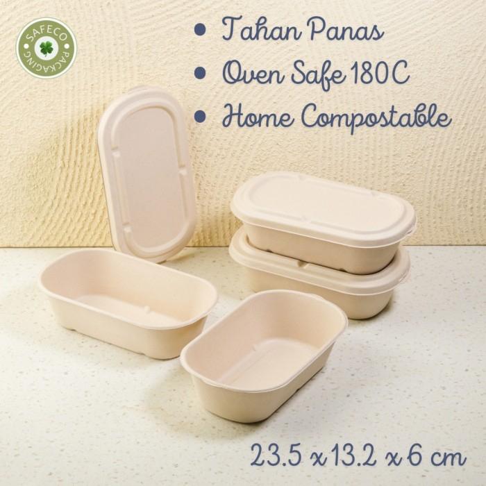 Bagasse Wheat Straw 1000 mL / 1 C Lunchbox Takeaway Box (Tanpa Sekat) - Sabira