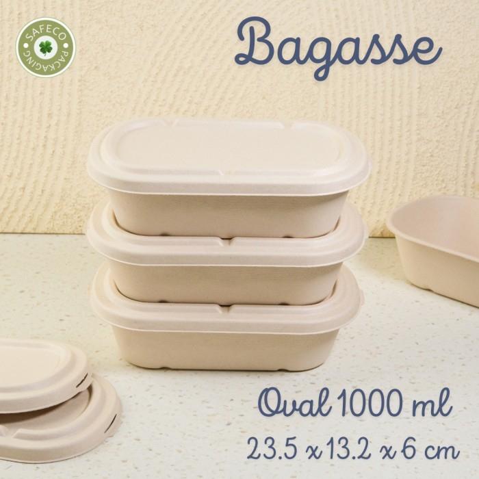 Bagasse Wheat Straw 1000 mL / 1 C Lunchbox Takeaway Box (Tanpa Sekat) - Sabira