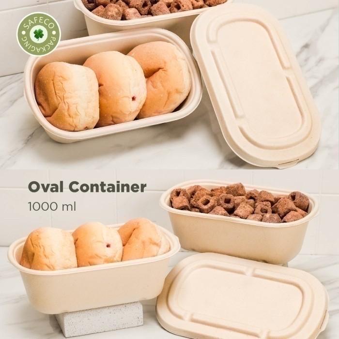 Bagasse Wheat Straw 1000 mL / 1 C Lunchbox Takeaway Box (Tanpa Sekat) - Sabira