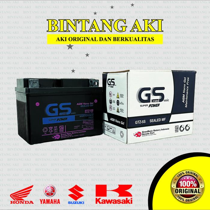 Aki Motor GS GTZ5S MF 12V 5Ah untuk Honda Beat, Vario 110, Supra X 125 ...