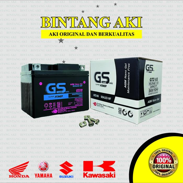 Aki Motor GS GTZ5S MF 12V 5Ah untuk Honda Beat, Vario 110, Supra X 125 ...