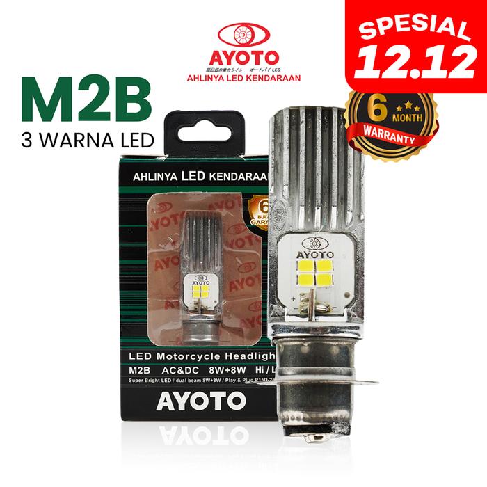 Lampu LED Motor H6 Hi-Lo 8W+8W AC DC Ayoto M2B untuk Bebek dan Matic ...