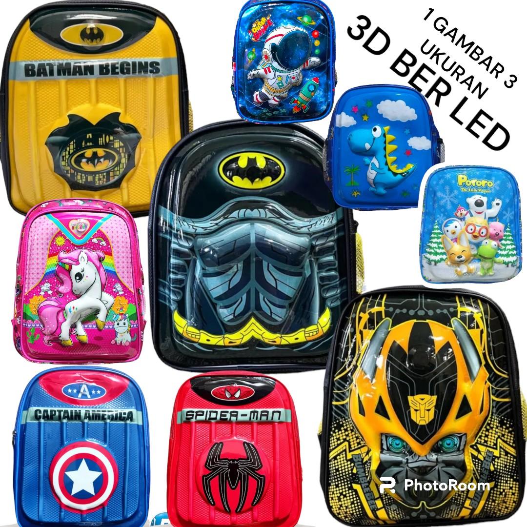 Tas Ransel Anak Karakter Kartun LED 3D untuk SD, TK, dan PAUD - Sabira