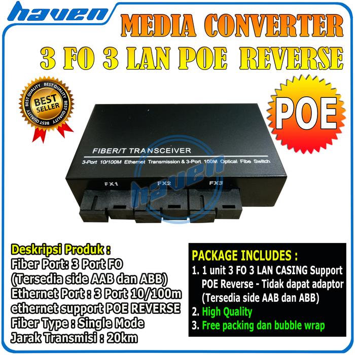 Media Converter 3 Port FO 2 Port LAN / Switch Fiber 3 FO 2 SC - Sabira