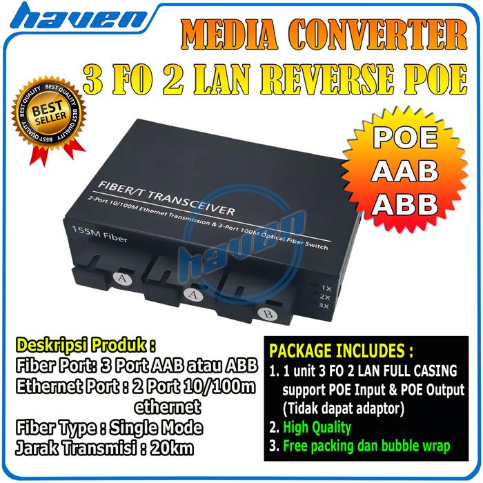 Media Converter 3 Port FO 2 Port LAN / Switch Fiber 3 FO 2 SC - Sabira