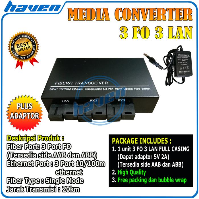 Media Converter 3 Port FO 2 Port LAN / Switch Fiber 3 FO 2 SC - Sabira
