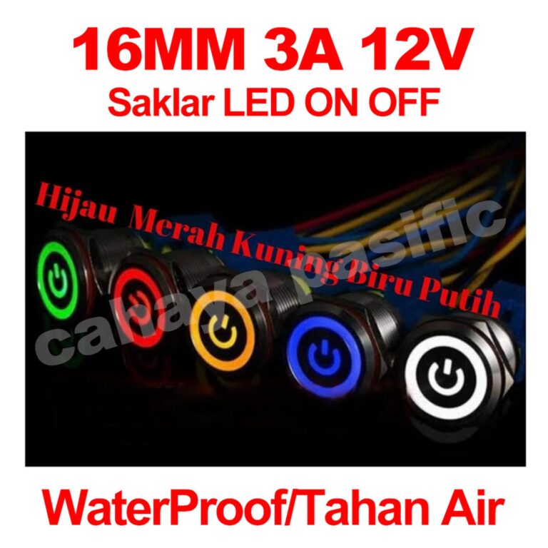 Saklar On Off LED Stainless Push Button Switch 16mm 3A 12V Waterproof ...